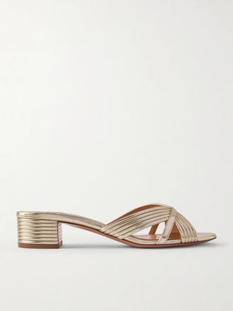Aquazzura Mules En Cuir M&eacute;tallis&eacute; Sundance 35 - Dor&eacute;