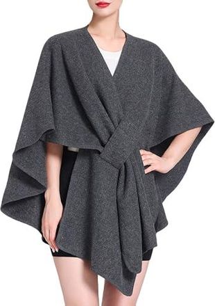 Generic Poncho Femme Hiver Chaud Chale Femme Hiver Chaud Cape Femme Effet enveloppant Manteau Laine Oversize Col Montant Fausse Fourrure