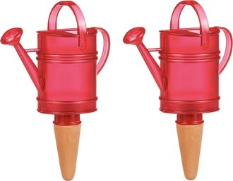 Scheurich Wasserspender Nelly | 2X Rot | 110 ml F&uuml;llmenge | Bew&auml;sserungskugel klein mit Ton Fu&szlig; | Wasserspender Pflanzen und Blumen Terrakotta Stiel