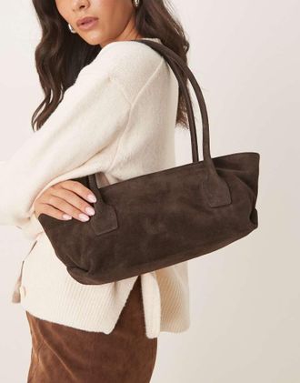 Asos Cabas allong&eacute; en daim - Chocolat-Brown