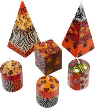 Nobunto 6er Kerzenset Uzima handbemalt aus Afrika handgefertigte afrikanische Kerze