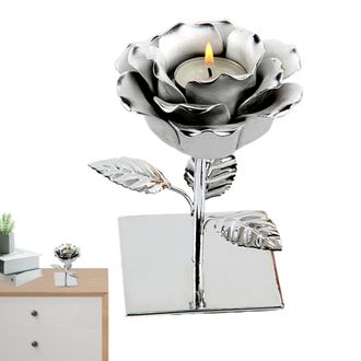 Generico Kerzenst&auml;nder mit Rosen, realistischer Blumenleuchter, k&uuml;nstlerische Tischdekoration, 16 x 14 cm, zarte Bl&uuml;tenbl&auml;tter, Bezaubernder dekorativer, roman