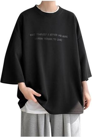 Generic T-shirt pour homme Wazhaku Oversize Fit &agrave; manches courtes pour l&eacute;t&eacute;, haut ample avec col rond, tee-shirt long uni basique pour hommes, longshirt vinta
