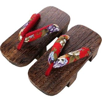 Frcolor Sabots Japonerie en Bois et Tissu Pantoufles dÉté Femme Taille 40 Sandales Traditionnelles à Deux Dents Style Cosplay Confort Intérieur et Extérieur