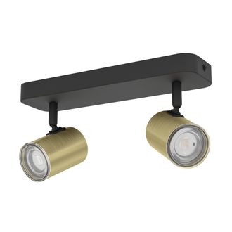 Eglo Deckenlampe Consuma 1, Spotbalken 2-flammig, Spot Deckenleuchte Badezimmer, Badlampe Decke aus Metall in Schwarz und Messing, Deckenstrahler mit GU10 