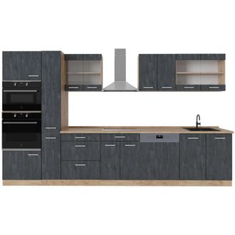 Vicco Komplettk&uuml;che R-Line, Schwarz Beton/Goldkraft Eiche, 350 cm ohne Arbeitsplatte