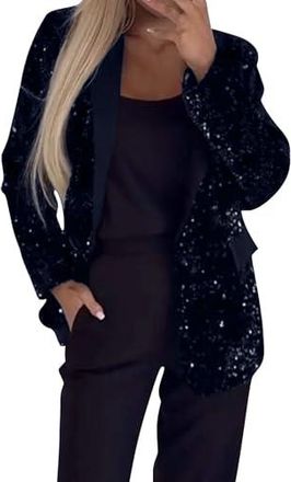 Generic Veste &agrave; paillettes grande taille pour femmes, blazers &agrave; paillettes pour dames, cardigans d&eacute;contract&eacute;s ouverts sur le devant, blazer tendance &agrave; col en 