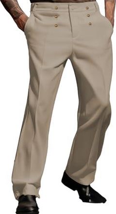Generic Pantalon Chino Homme Boutonné Coupe Droite Pantalons daffaires Habillé Décontracté Business avec Poches Inclinées Pantalon De Travail Pantalons Cargo 