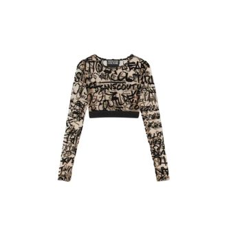 Versace Jeans Couture Graffiti Langarm Top - - Tops - Damen - Beige - 3XS