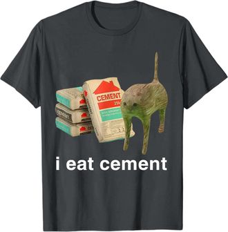 Generic Einfarbiges Rundhals-Top für Damen mit lustigem englischen Aufdruck I Eat Cement Schwarze T Shirt (Dark Gray, XL)