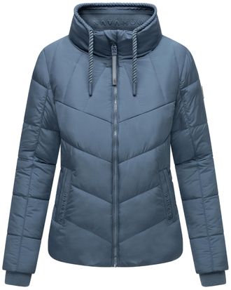 Navahoo Damen Winterjackel warme Steppjacke mit hohem Kragen und auffälligen Kordeln Liebesfee 14 Dusty Blue Gr. XS