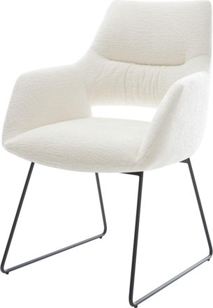 DELIFE Polsterstuhl Yago-Flex mit Armlehnen Kufengestell Schwarz Boucl&eacute; Soft Beige Taschenfederkern