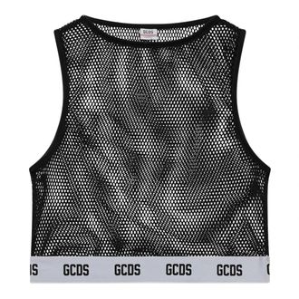 GCDS Netzoberteil mit Logo-Bund - - Tops - Damen - Schwarzk - M