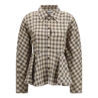 Ganni Karo-Flanell-Peplum-Shirt - - Blouses & Shirts - Damen - Mehrfarbig - S