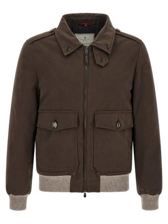 Brunello Cucinelli Shearling-Collar Bomber Jacket - Brown