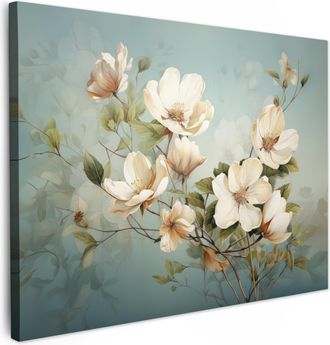 MuchoWow © Bilder 40x30 cm Wohnzimmer Deko Modern Wandbild Foto auf Leinwand Bild Schlafzimmer Room Decor Geschenke Vintage - Blumen - Weiß - Zweige - Natur
