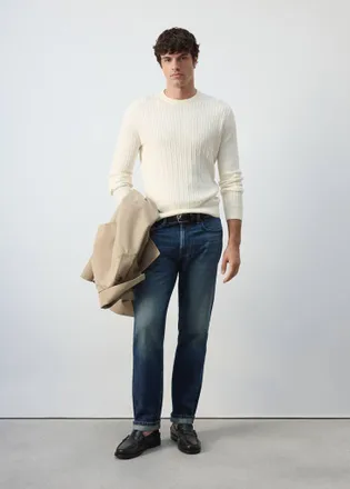 Mango Pull-over maille torsad&eacute;e m&eacute;lange de coton et lyocell blanc cass&eacute; - Homme - XXL - MANGO MAN