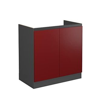 Vicco Meuble Bas sous-évier R-Line, Rouge/Anthracite, 80 cm J-Shape, sans Plan de Travail