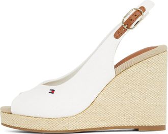 Tommy Hilfiger Damen Wedge Sandalen Flag High Slingback mit Kn&ouml;chelriemen, Wei&szlig; (Ecru), 40