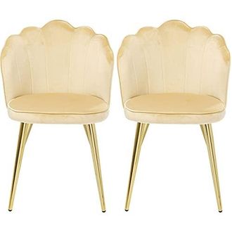 Kare Design Design Stuhl Princess (2/Set), Beige, Polsterstuhl, Esszimmerstuhl, Samtoptik, Stahl Füße, Muschelform Rückenlehne, 47cm Sitzhöhe, 82x55x57 cm (H/B/T)