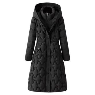 Generic Long manteau matelass&eacute; &agrave; capuche et manches amovibles pour femme - Parka matelass&eacute;e &eacute;paisse avec fermeture &eacute;clair, Noir, XXL