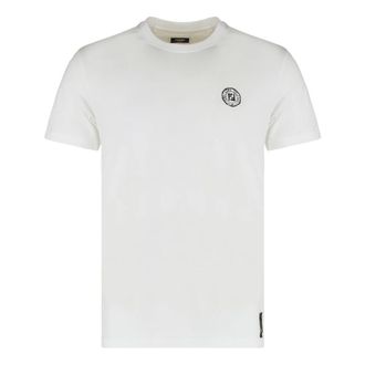 Fendi Geripptes Crew-Neck T-Shirt aus Baumwollmischung - - Tops - Herren - Wei&szlig; - 2XL