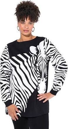 Miamoda Femme Grandes Tailles Sweat-Shirt imprim&eacute; z&egrave;bre, Manches Longues et Amples, Coupe &eacute;vas&eacute;e Noir 48 837320100-46