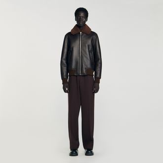 Sandro Blouson en cuir retourn&eacute;