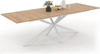 IDMarket Table à manger extensible rectangle ALIX 8-12 personnes pied araignée bois et blanc 200-240 cm
