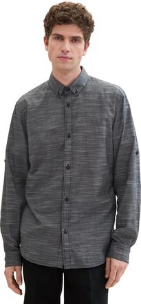 Tom Tailor Herren Regular Fit Hemd aus Buamwolle, black white structure, XXL