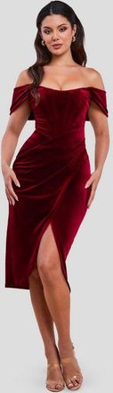 Goddiva Midikleid Draped Shoulder Velvet Corset Midi Dress Knielang, Bodycon, Korsage