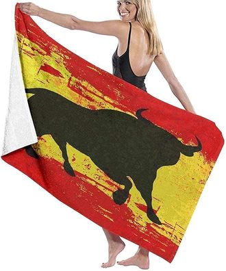 Generic Kuh Auf Spanischer Flagge Badetuch Tragbares Strandtuch Pflegeleicht Velours Badetuch Für Badezimmer Outdoor Sauna 80X130Cm