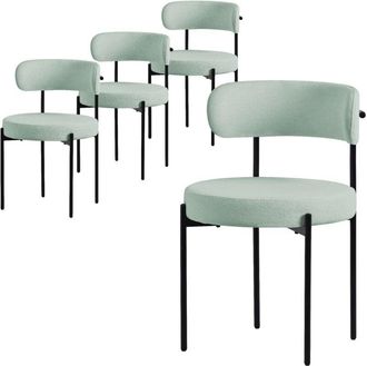 ML Design ML-Design Lot de 4 Chaises de Salle &agrave; Manger, en Tissu Teddy Polyester, Vert, avec Dossier, Chaise Ronde Rembourr&eacute;e avec Pieds M&eacute;talliques Noirs
