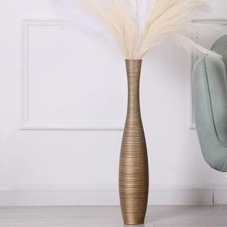 Leewadee Leewadee Grand Vase A Poser Au Sol 65 cm Haut - Vase De Sol pour Fleur Ou Pampa, Doré, Résine