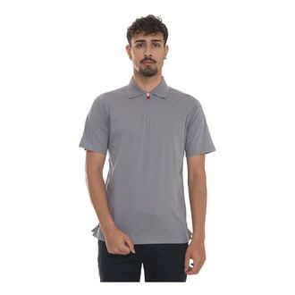 Kiton Kurz&auml;rmeliges Poloshirt mit halbem Rei&szlig;verschluss - - Tops - Herren - Grau - 2XL