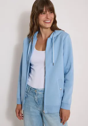 Cecil Sweatjacke CECIL, Damen, Gr. XXL (46), easy blau, Sweatware, Oberstoff: 54% Polyester, 46% Baumwolle, unifarben, comfort fit normal, ohne Ausschnitt, 