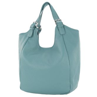 modamoda.de T227 Damen Shopper Schultertasche Leder Large handmade in Italy, Farbe:Taubenblau