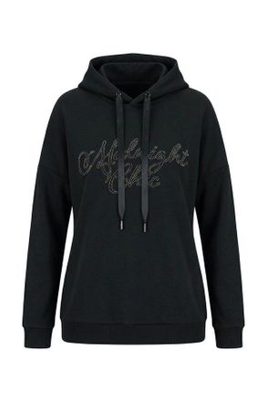 Ulla Popken Sweatshirt Hoodie Perlen-Schriftzug Kapuze Langarm