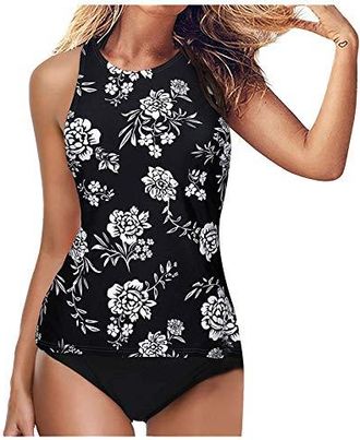 Generic Maillot De Bain Piscine Femme- Ensemble De Deux Maillots De Bain Tankini pour Comprenant Une Pi&egrave;Ce Gainante pour Le Cou Et Le Ventre Et Un Haut Taille