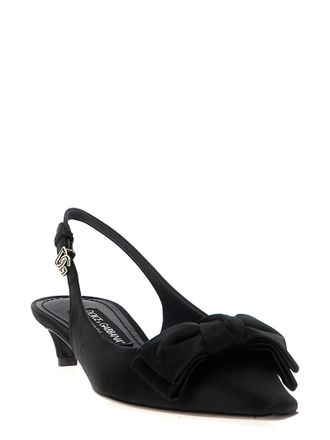 Dolce & Gabbana Womens Satin Slingback With Bow Heel Black Viscose Silk