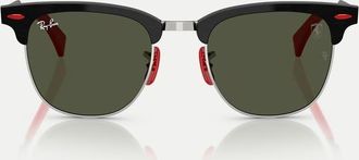 Ray-Ban Rb3807m collection Scuderia Ferrari lunettes de soleil carr&eacute;es avec verres verts en noir bross&eacute; sur argent