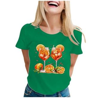 Generic T-shirt d&eacute;contract&eacute; pour femme avec col rond et imprim&eacute;, manches courtes, vert, XXL