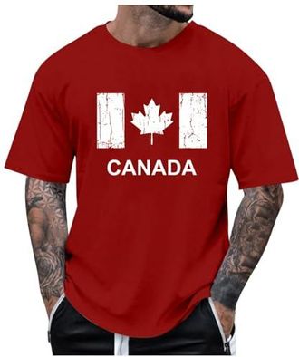 Generic T-shirt pour homme - Printemps et &eacute;t&eacute; - F&ecirc;te nationale - D&eacute;contract&eacute; - Imprim&eacute; partiel - Col rond - Manches courtes, rouge, XXL