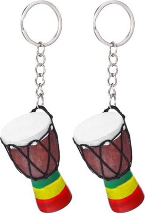 OSALADI Lot de 2 Porte-Cl&eacute;s Pendentifs Tambour Africain D&eacute;coratif en Bois Fonc&eacute; Accessoires Suspendus pour Cl&eacute;s et Paquet D&eacute;coration Artisanale pour Pr&eacute;sents 