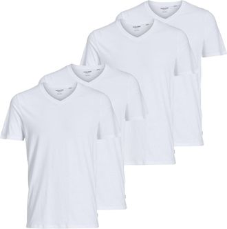 Jack & Jones Jack & Jones Herren Shirts T-Shirts Basic V-Neck Tee SS 4er Pack, Farbe:Wei&szlig;, Gr&ouml;&szlig;e:XL, Artikel:-White