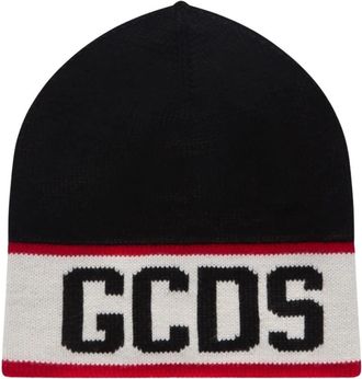 GCDS Schwarze Wolljacquard-Beanie-M&uuml;tze - - Accessories - unisex - Schwarzk - ONE SIZE
