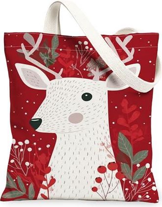 Generic Sacs fourre-tout en toile de cerf de No&euml;l, motif floral vintage, r&eacute;utilisables, l&eacute;gers et lavables avec bandouli&egrave;re pour ext&eacute;rieur, voyage, plage, piq