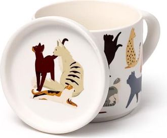 Puckator Set Tasse aus Porzellan und Untersetzer/Deckel 2 in 1 - Katzen Feline Fine - Groß