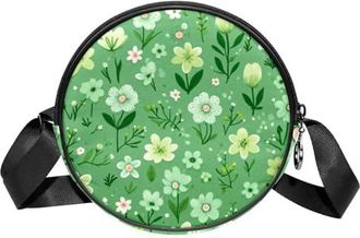 Generic Sac &agrave; bandouli&egrave;re rond pour femme, motif fleurs dherbe, petit sac &agrave; bandouli&egrave;re avec fermeture &eacute;clair, bretelles r&eacute;glables, sac &agrave; main rond d&eacute;contract