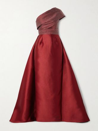 Solace London Alba Asymmetrische Robe Aus Faille Mit Kristallen - Rot